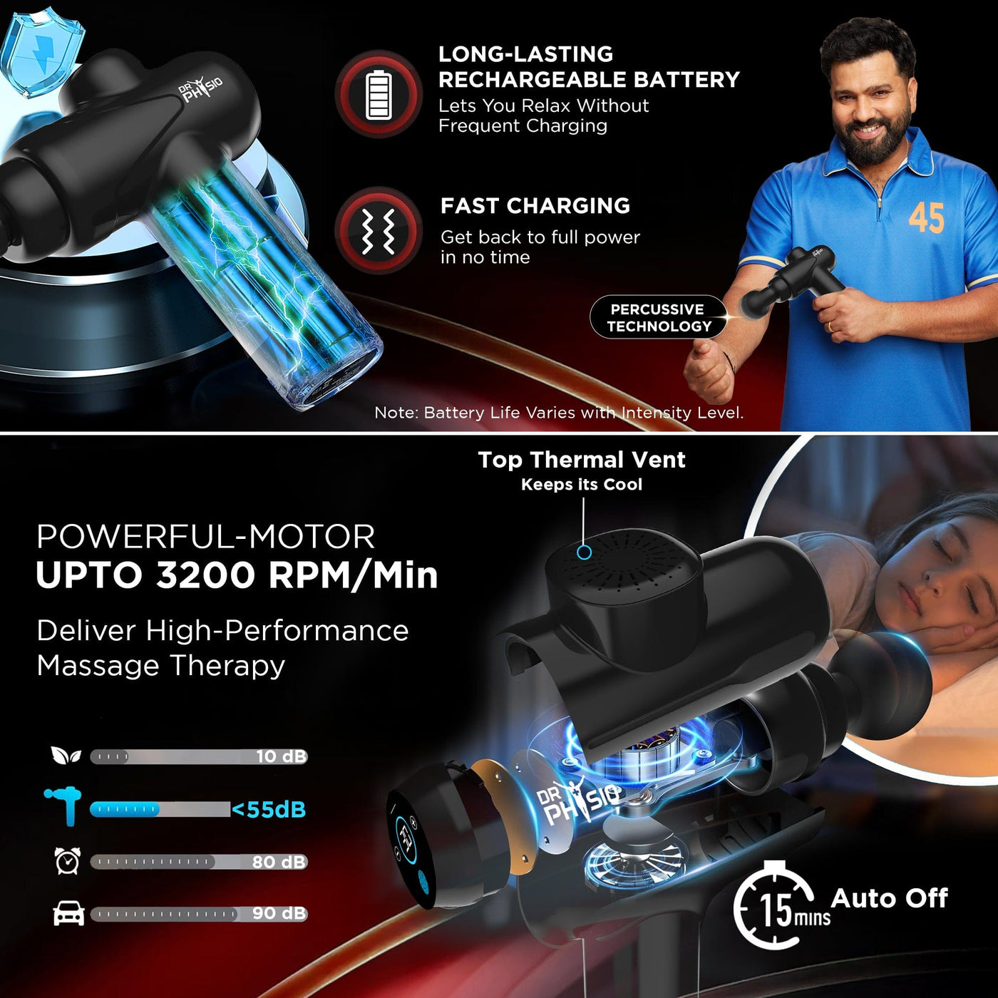 Dr Physio USA 1049 Touch Dynamo Electric Massage Gun for Pain Relief, — Dr Trust