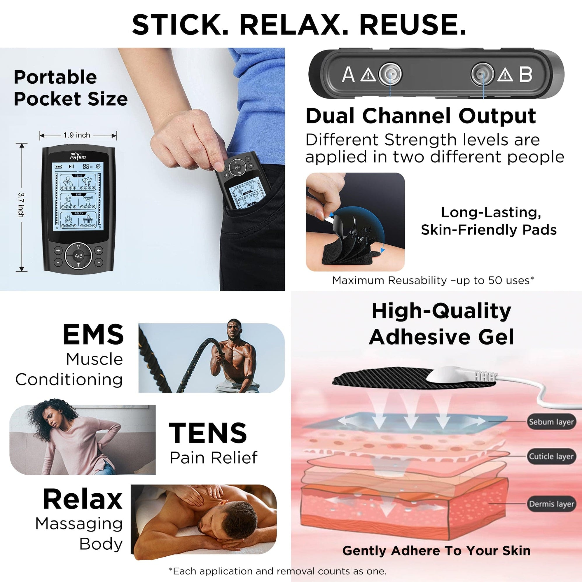 Dr Physio USA TENStar Massager Machine with TENS, PMS, Relax Modes for ...