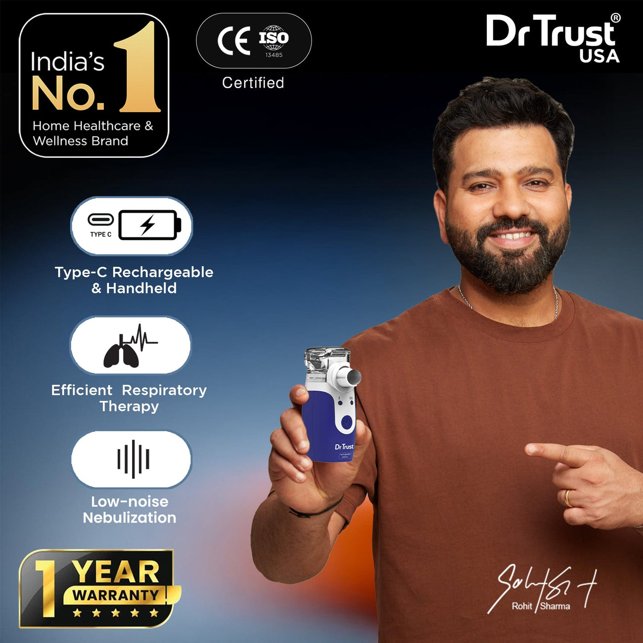 Dr Trust USA Rechargeable Portable Ultrasonic Mesh Nebulizer 415