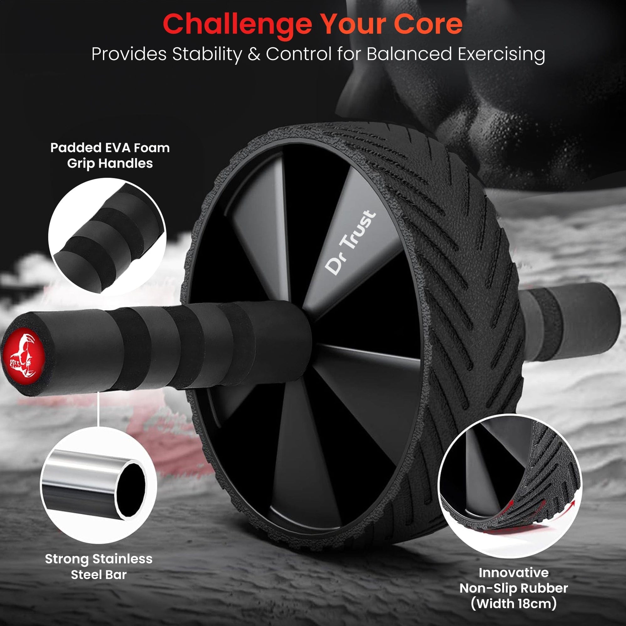 Dr Trust USA Abs Wheel Roller | Knee Mat Exercise Wheel | ABs Roller