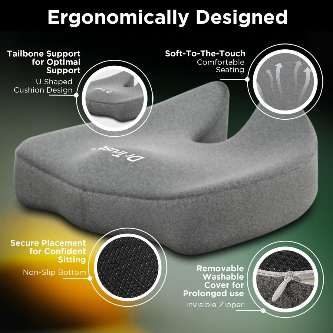 Dr Trust USA Seat Cushion, Pillow for Car | Back Pain Relief Pillow for ...